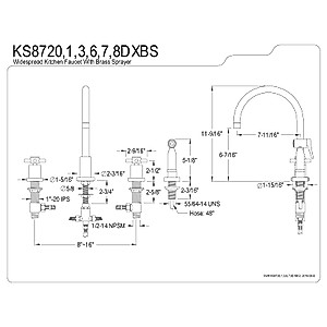 Kingston Brass KS8727DXBS Concord 8-Inch Widespread Kitchen Faucet with Brass Sprayer, Brushed Brass