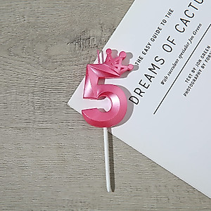 3.15 inch Pink 5 Birthday Candles,3D Crown Number 5 Cake Topper for Birthday Decorations