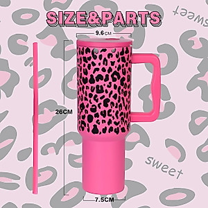 ZHIDENGWJ Stainless Steel Vacuum Insulated Tumbler with Lid and Straw for Water, Iced Tea or Coffee(Rose Red Leopard Print)