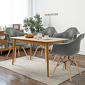 GOTMINSI Set of 4 Dining Chairs,Mid-Century Modern Dining Room Plastic Chairs, Outdoor Side Chairs with Wood Legs for Kitchen, Grey