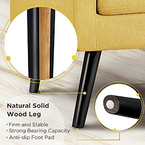 Yaheetech Mid-Century Accent Chairs, Modern Upholstered Living Room Chair, Cozy Armchair Button Tufted Back and Wood Legs for Bedroom/Office/Cafe, Set of 2, Yellow