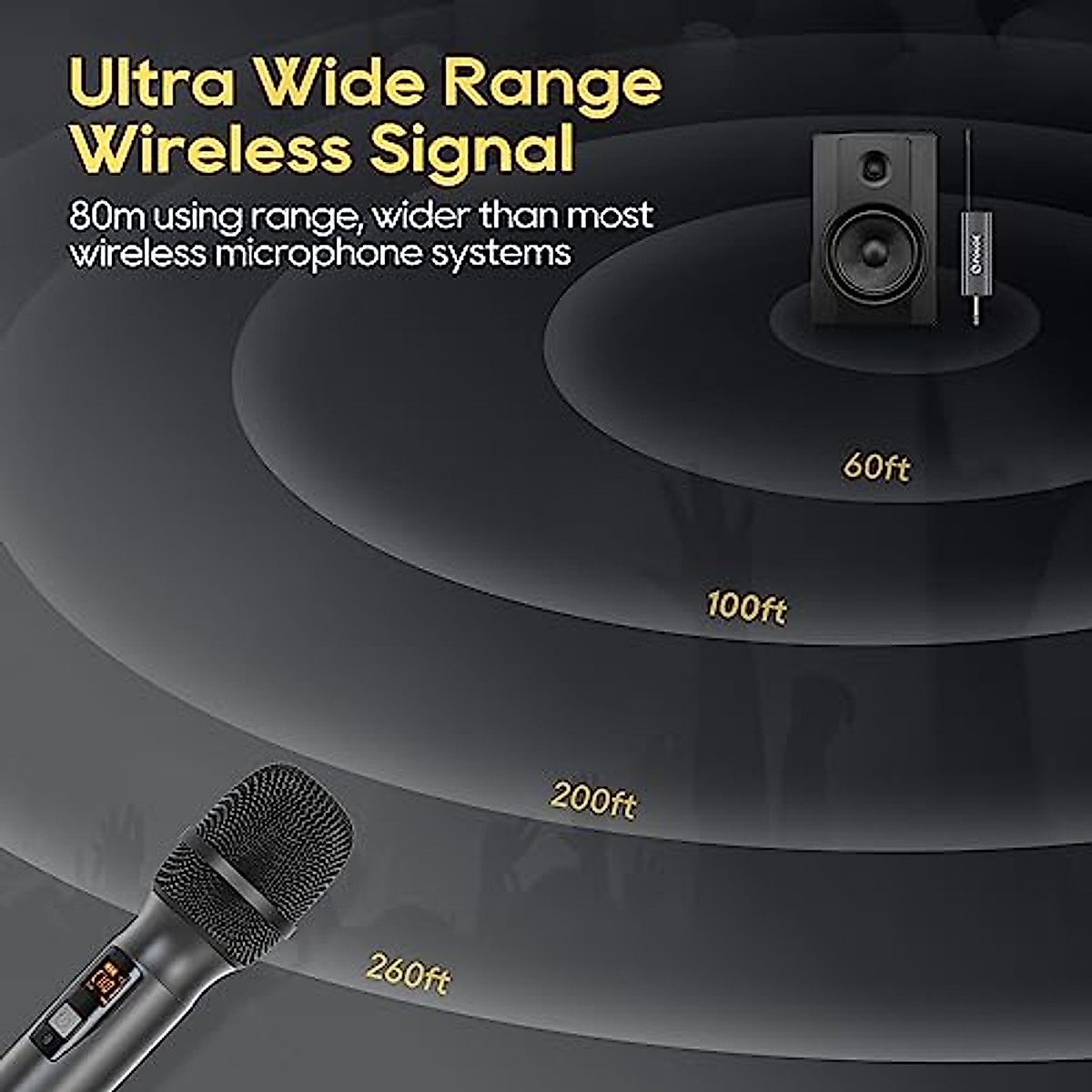 FDUCE Wireless Microphone, Karaoke Mic, UHF Dual Handheld Dynamic System with Rechargeable Receiver for Party, Church, Meeting, Wedding, 260ft (Grey and Gold)