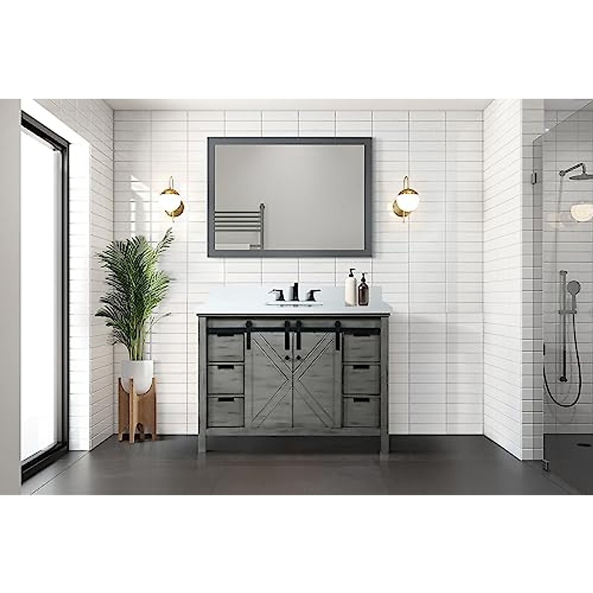 Bell+Modern Ketchum 48 inch Ash Grey Bath Vanity, Cultured Marble Countertop and 44 in Mirror