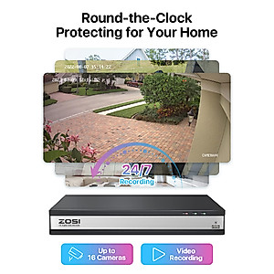 ZOSI 16CH 1080P Security Camera System with 2TB Hard Drive,H.265+ 16Channel 1080P HD-TVI DVR with 12PCS 1080P Outdoor Indoor Surveillance Cameras, and 4 Pack 100ft(30M) All-in-One Video Power Cables