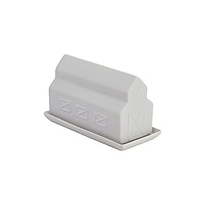 Creative Co-Op Matte Stoneware Barn Butter Dish Food Storage, 1 Pack, White