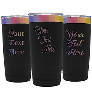 Customized Personalized Stainless Steel Travel Tumbler with Lid - Engraved Double-Wall Vacuum Insulated for Him, Her Your Custom Text (Black with Prism, 20 oz)