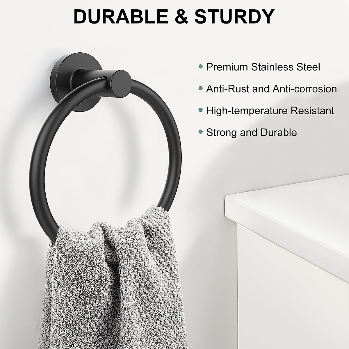 SetSail Towel Holder for Bathroom Wall Matte Black Towel Ring 304 Stainless Steel Hand Towel Holder Heavy Duty Towel Hanger for Bath, Kitchen