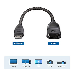Cable Matters 2-Pack 8K@60Hz / 4K@240Hz Mini HDMI to HDMI Adapter (Mini HDMI Adapter) in Black, 6 Inches with HDR Support for Raspberry Pi Zero and More