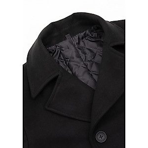 Lisskolo Men's Woolen Coat Slim Fit Winter Warm Pea Coat Wool Outwear Jacket Black XS