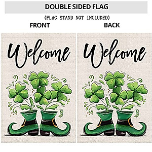 Welcome St Patricks Day Garden Flag 12x18 Double Sided Shamrock in The Boots Small Yard Flag,Spring Saint Patrick Decors for Farmhouse Outdoor Outside Holiday