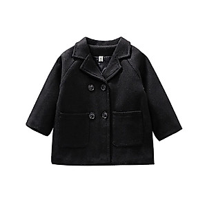 MoZiKQin Toddler Baby Boys Girls Wool Coat Winter Warm Double Breasted Trench Coat Kids Jacket Outwear Clothes (Black,2-3T)