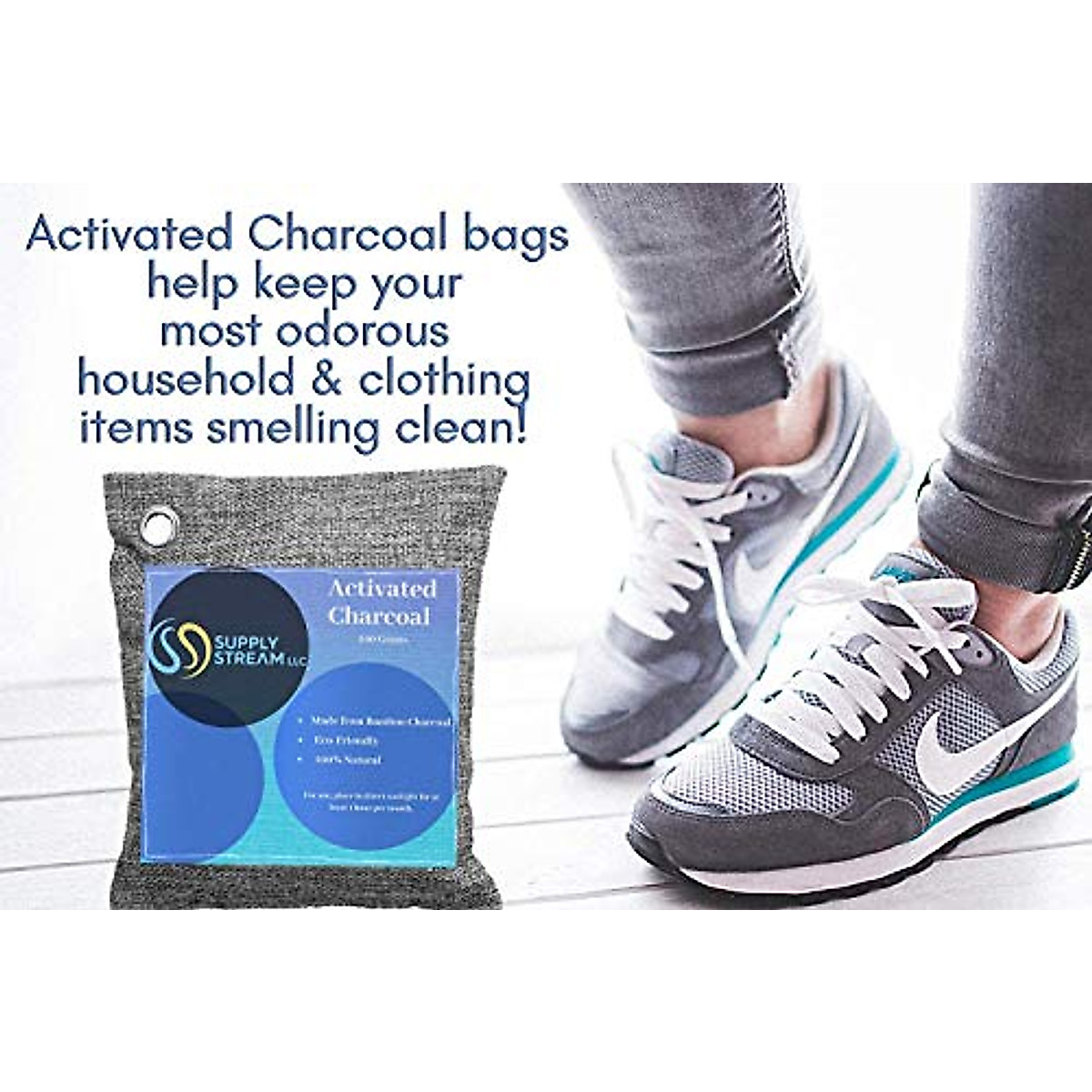 Natural Charcoal Bamboo Bags / 4 Pack / Fresh Order Absorber Bag / for Home, Closet Pet Drawers / Air Deodorizer / Activated Charcoal Bags