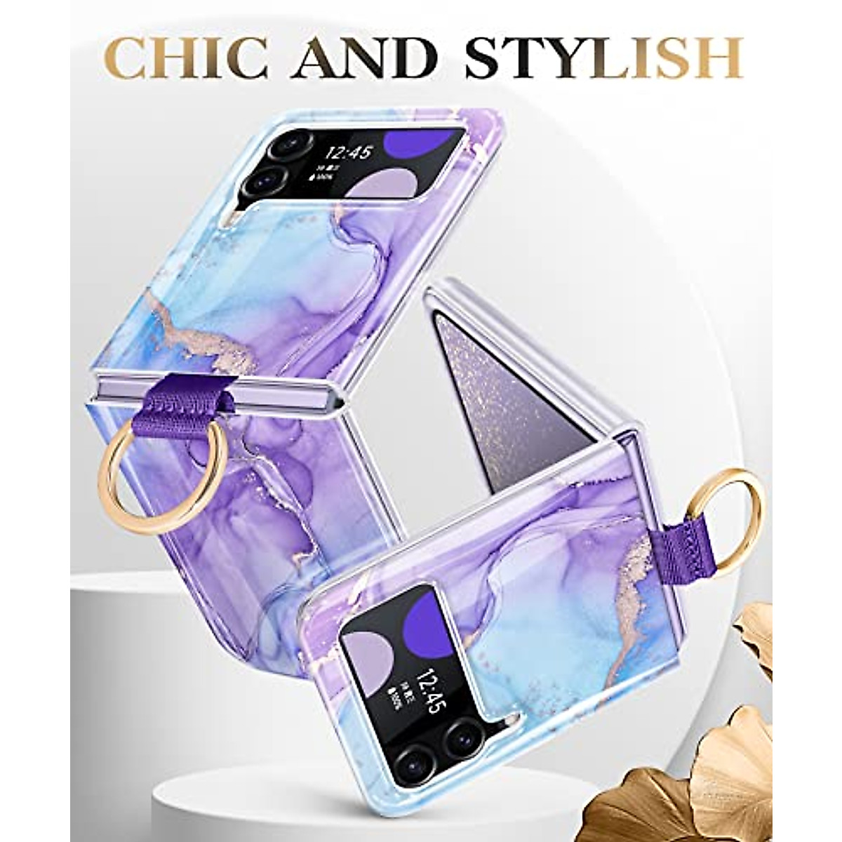 Galaxy Z Flip 4 Case with Ring Holder, Wireless Charging Anti-Scratch Shockproof Case for Samsung Z Flip 4 5G. (Blue Purple)