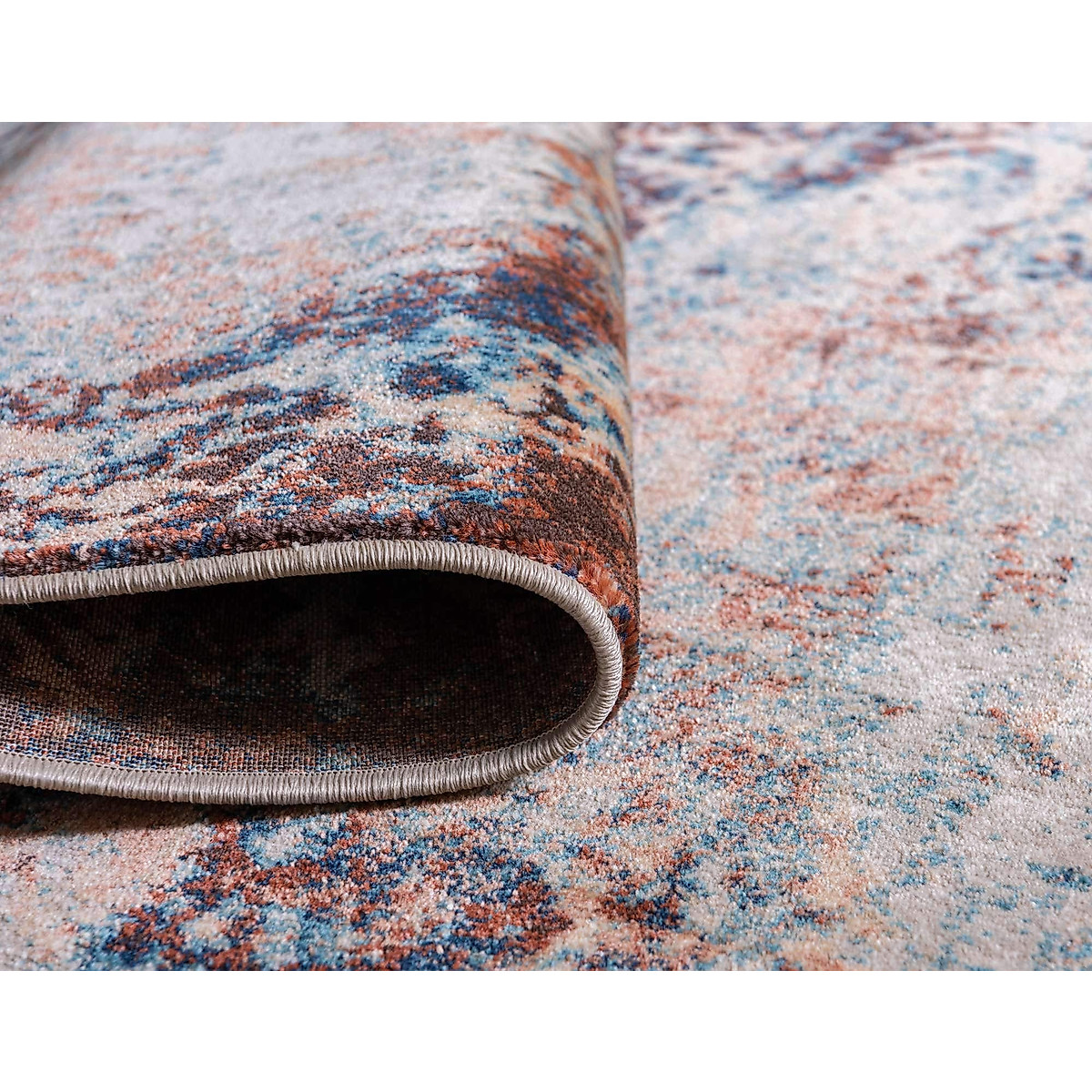 Unique Loom Mystic Collection Area Rug - Seine (8'x 10' Rectangle, Brick Red/ Blue)