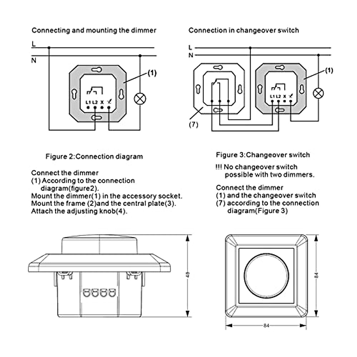LAZIRO Trailing Edge LED Dimmer Switch Phase Cut/Off Bottom Brightness Adjustable with Knob 100-240Vac (Color : Frame 1, Size : 110VV)