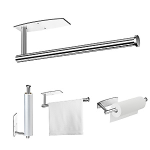 Paper Towel Holders Wall Mount Under Cabinet 13.2In Self Adhesive Drilling SUS304 Stainless Steel Vertically Horizontally for Kitchen Bathroom Door Inside Outside Rustproof Rack