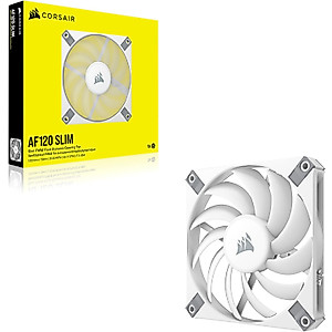 Corsair AF120 Slim, 120mm PWM Fluid Dynamic Bearing Fan (Thin Profile for Small-Form-Factor Cases, Low-Noise, Up to 2000 RPM, Zero RPM Mode Support, Universal 120x15mm Sizing) Single Pack, White