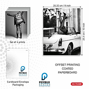 PoyBux Design Fashion Wall Art Poster Prints Set of 4 UNFRAMED ( 8''x10'' ) Black and White Fashion Wall Art, Wall Art Vintage Fashion Poster, Retro Pop Art Trendy Posters for Teen Girls Woman