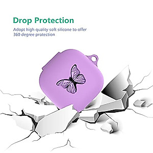 Case for Beats Fit Pro with Wristlet Keychain, Cute Cartoon Butterfly Charm Soft Silicone Charging Case with Wrist Strap Anti-Lost Cover for Beats Fit Pro X 2021/2022, Gift for Women Girl (Purple)