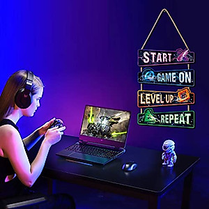 KAIRNE Video Gamer Room Sign,Gaming room Decor For Boys Room set of 4(12x4inch) Gamer Room Accessories,Inspirational Fashion Gaming Posters Door Sign for Teenage Boy Man Cave Gaming Room Decor