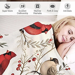 MaSiledy Red Birds Pine Cones Berry Winter Holiday Blanket Cardinal Red Birds Throw Blanket for Couch 60"x80" Throw Blankets Flannel Blanket Home Decor for Bed Couch Chair Living Room for Adults