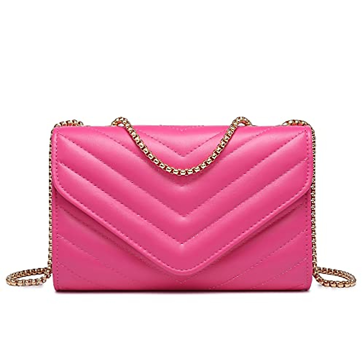 Dasein Women Small Quilted Crossbody Bags Stylish Designer Evening Bag Clutch Purses and Handbags with Chain Shoulder Strap (Fuchsia)