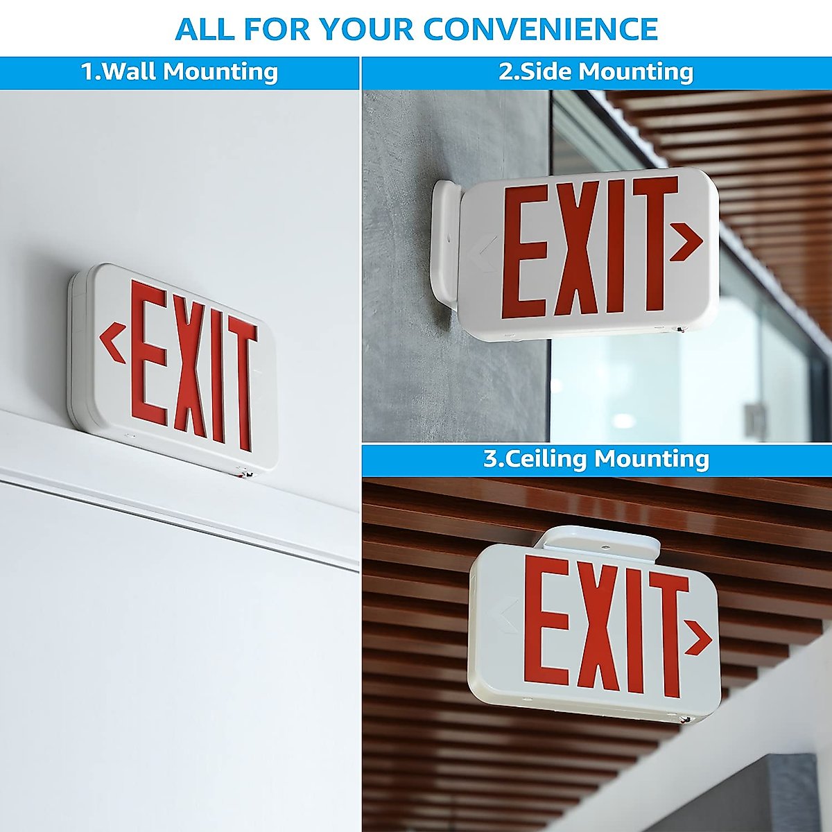 TORCHSTAR LED Exit Sign, Emergency Exit Light with Battery Backup, Double Face, UL 924, AC 120/277V, Damp Location, Hardwired Red Letter Exit Lights for Business, Pack of 4