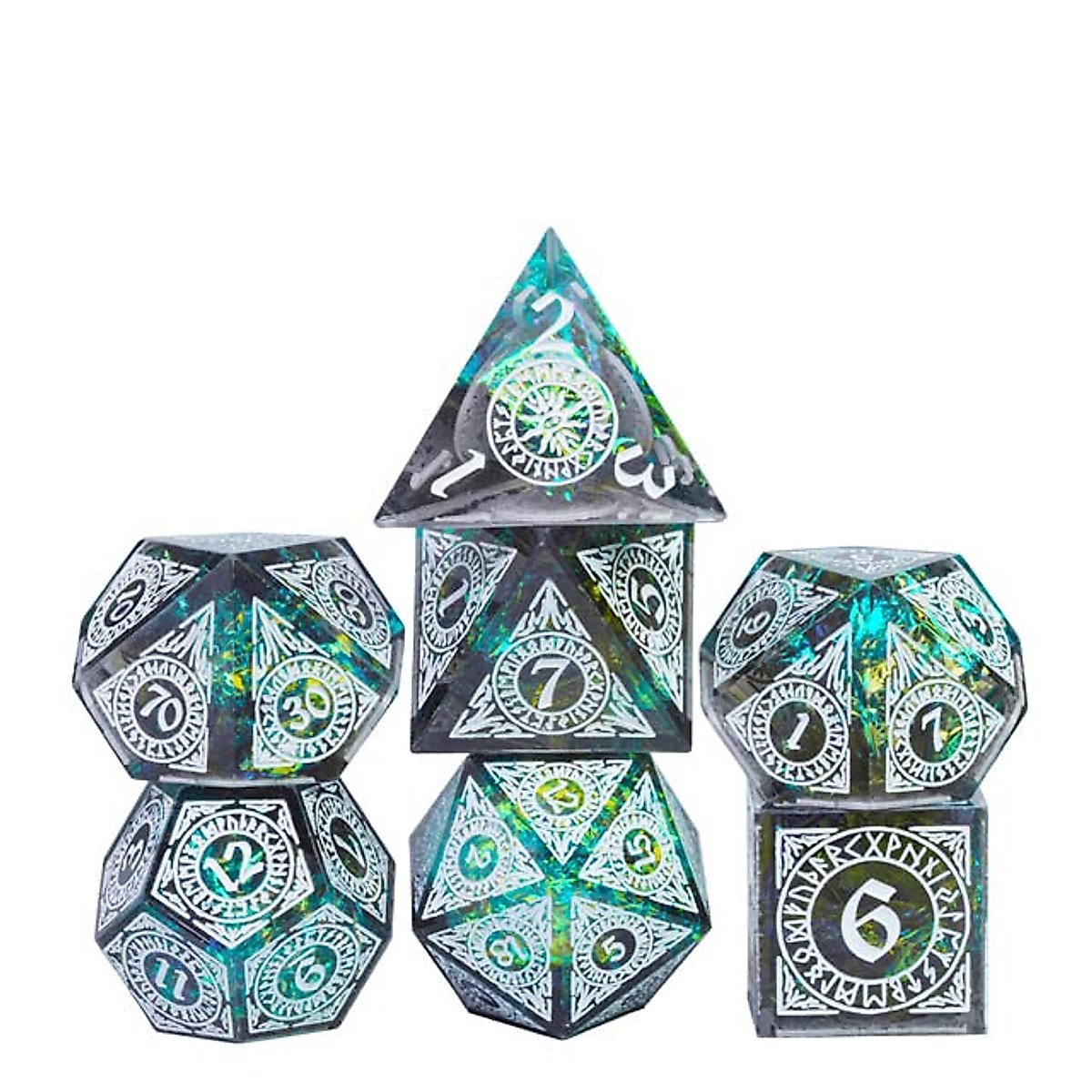 Dark Magic Orb Sharp DND Dice Set with Leather Dice Box | for Dungeons and Dragons, D&D, Sharp Edge, D20 Polyhedral Resin Dice, Dungeons and Dragons Gifts, Accessories