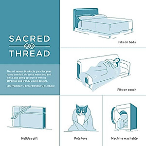 Sacred Thread Fleece Blanket, Southwestern Aztec Queen Blanket, Native American Throw Blanket for Sofa, Couch and Bed, Reversible Winter Blanket (Blue Flannel/Flannel 40x60)