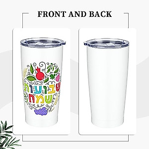 Happy Shavuot Jewish Holiday Stainless Steel Vacuum Insulated Tumbler 20oz Coffee Cups Travel Mug Car Water Cup With Leak-Proof Flip Lid Metal Straw Cleaning Brush Gift For Men Women