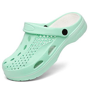 SOSOWHLTE Men's and Women's Arch Support Clogs Garden Shoes Slip-on Outdoor Beach Slippers with Removable Cushion Insole Green Size 7.5-8.5 Female,6-7 Male