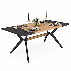 Tribesigns 63" Dining Table for 4-6 People, Modern Rectangular Kitchen Table Dinner Table, Large Dining Room Table with X-Shaped Iron Frame and Thickened Board
