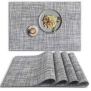 homEdge PVC Placemat, 4 PCS of Non-Slip Place Mats, Washable Vinyl Placemats, Set of 4 – Gray