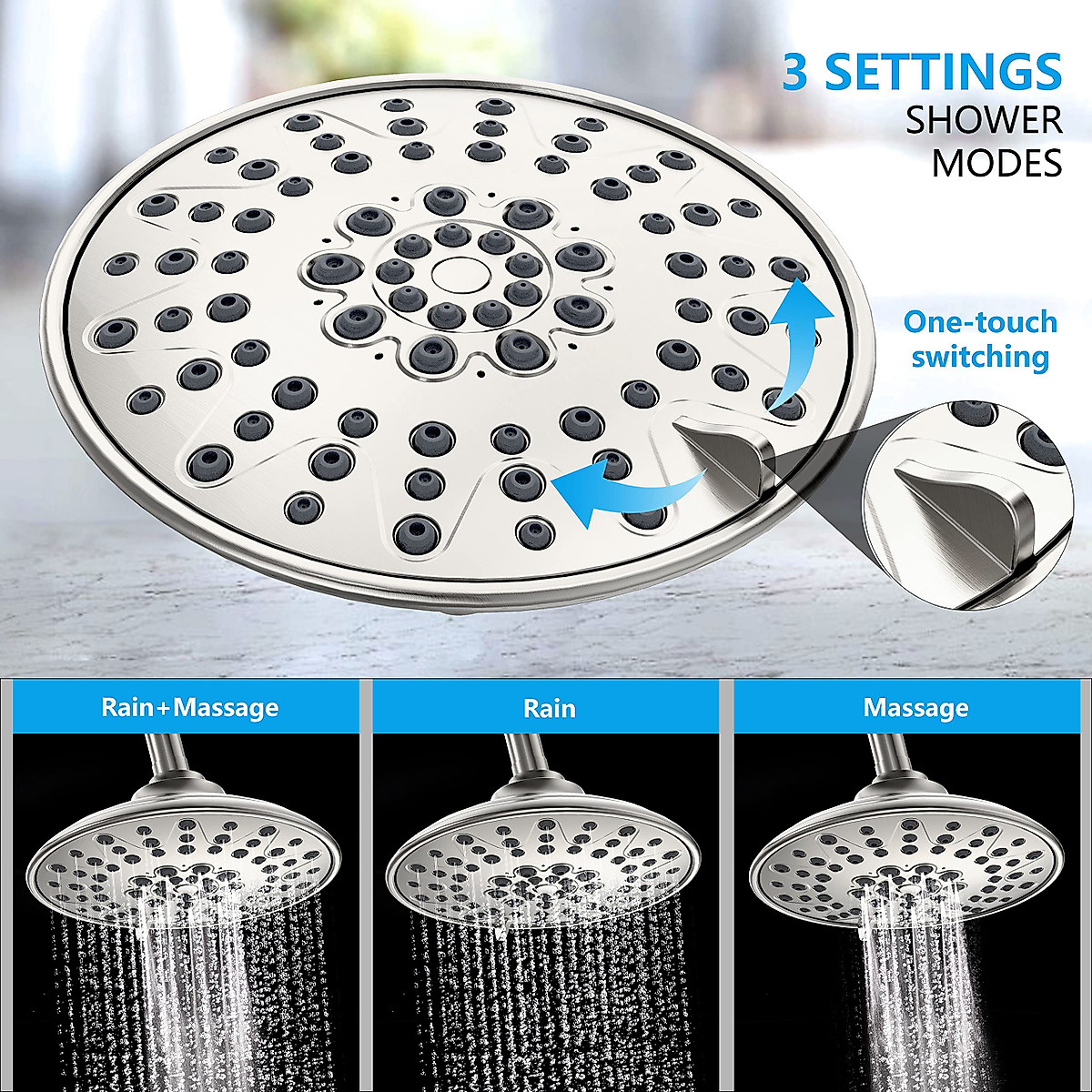 EMBATHER Shower Faucets Sets Complete, with 3 Setting High Pressure Shower Head Combo, Bathroom Wall Mounted Rainfall Shower System Fixtures with 8-Mode Handheld Spray, Brushed Nickel