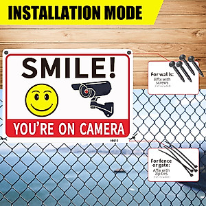 SMILE! You're on Camera" High-Visibility Security Warning Sign, Aluminum, 10x7 Inches, UV Printed, Pack of 4, Outdoor Camera Alert Signage