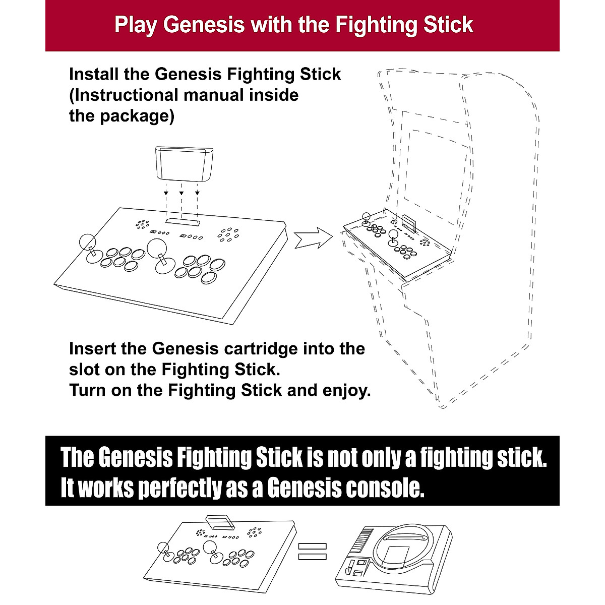 Intec Gaming Genesis Fighting Stick for Arcade1Up Cabinet, Play SEGA Genesis on Cabinet, Plug cartridge and Play, Work as a Genesis console, IntecGaming Modded Joysticks Designed for Arcade1Up