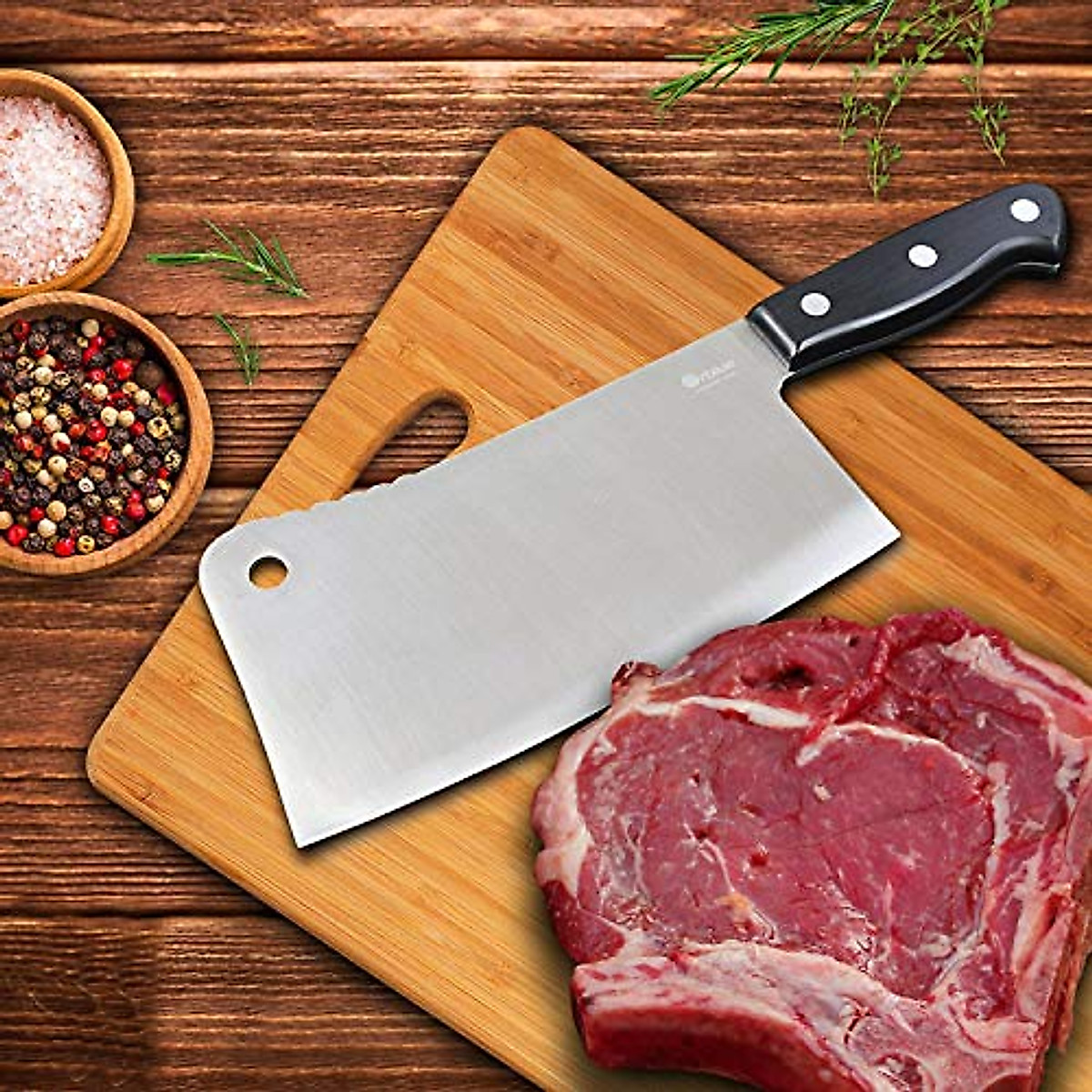 Orblue Premium Meat Cleaver - Stainless Steel Chef Butcher Knife for Cooking - Professional 7-Inch Blade for Precision Cutting - Perfect for Home Kitchen or Restaurant