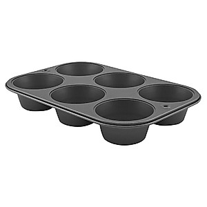 Mainstays 6 Cup Nonstick Jumbo Muffin Pan, Jumbo Cupcake Pan, 3.5" Diameter Cup, Gray