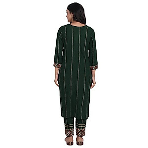 Trend Matters Indian Women's Green Rayon Kurta Pant And Dupatta Set