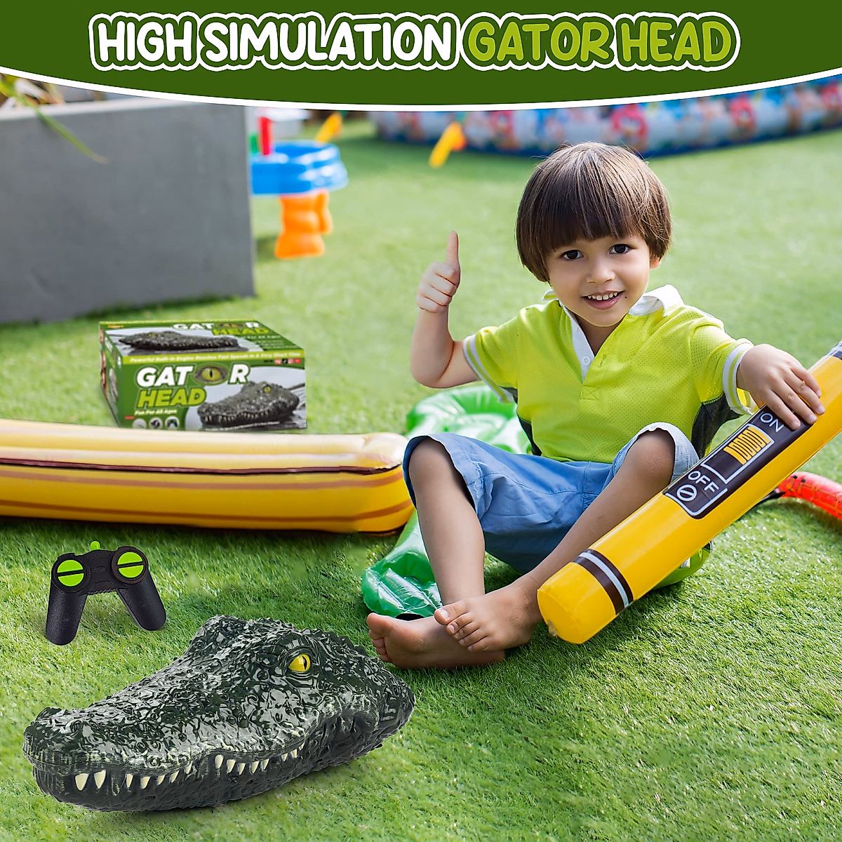 Doohickey Remote Control Alligator Head Boat for Kids and Adults, Simulates The Speed and Movement of a Real Alligator, for Pools, Water Parks, Lakes and More, Includes Gator Head and Remote Control