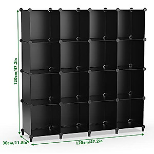 HOMIDEC Cube Storage Organizer 16-Cube Storage Shelf, Closet Organizer for Garment Racks, Closet Organizers and Storage with Metal Hammer, Bookshelf for Kids, (48.4 L x 12.2 W x 48.4 H Inches),Black