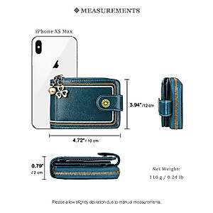 IamaCos Women Credit Card Wallet Bifold Artificial Leather Wallets RFID Blocking Zipper Card Holder 9 Card Slots 4 ID Windows Cute Pendant Blue