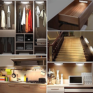 RXWLKJ Stick-on Anywhere Portable Little Light Wireless LED Under Cabinet Lights 10-LED Motion Sensor Activated Night Light Build in Rechargeable Battery Magnetic Tap Lights for Closet, Cabinet