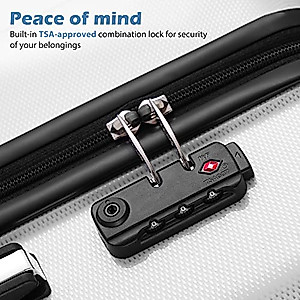 Coolife Luggage Expandable 5 Piece Sets PC+ABS Spinner Suitcase 20 inch 24 inch 28 inch (white grid new)