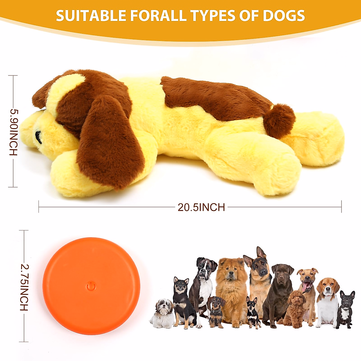 OKAMDERT Puppy Heartbeat Toy for Anxiety Relief Soft Comfortable Heartbeat Puppy Toy Calming Aid Heartbeat Plush Toy Dog Behavioral Aid Toy Heartbeat Stuffed Animal Dogs Heartbeat Simulator Yellow