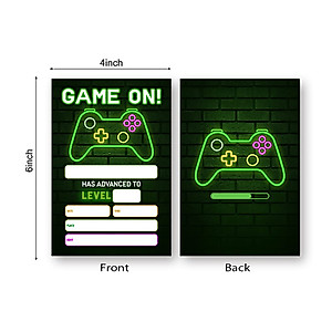 LoaHak Video Game Birthday Party Invitations, Video Game Birthday Invitations, Neon Party Invite, Birthday Party Invitations for Friends, Classmates, Teammates, etc. (055)