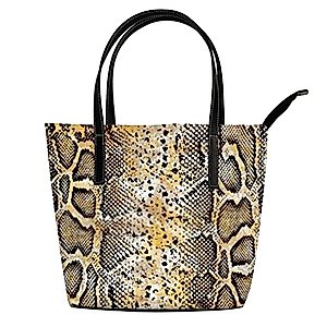 Vintage Trendy Abstract Yellow Black Snakeskin Tote Bag for Women Leather Handbags Women's Crossbody Handbags Work Tote Bags for Women Coach Handbags Tote Bag with Zipper.