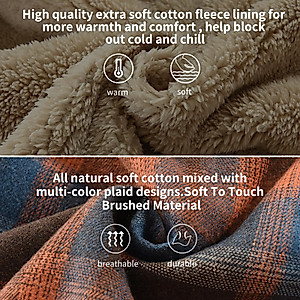 Elesuit Men's Fleece Jackets for Men Sherp Plaid Flannel Sweatshirt for Men Zip Hooides Orange Medium