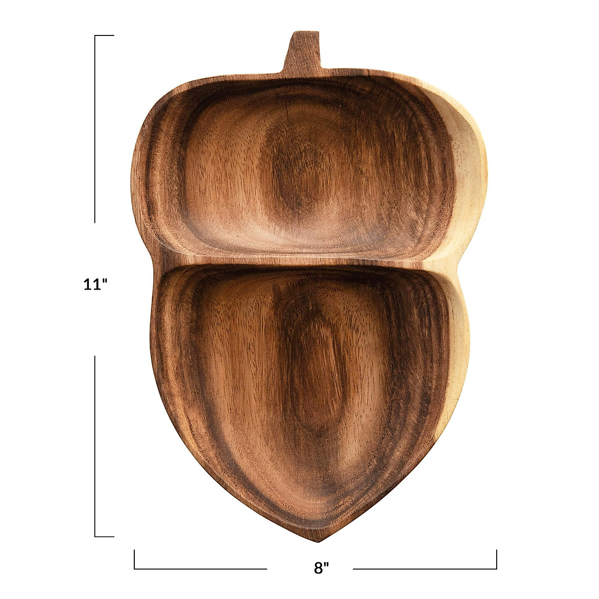 Creative Co-Op 11" L x 8" W x 1-1/2"H Acacia Wood Acorn Shaped Dish w/ 2 Sections Serveware, Multi