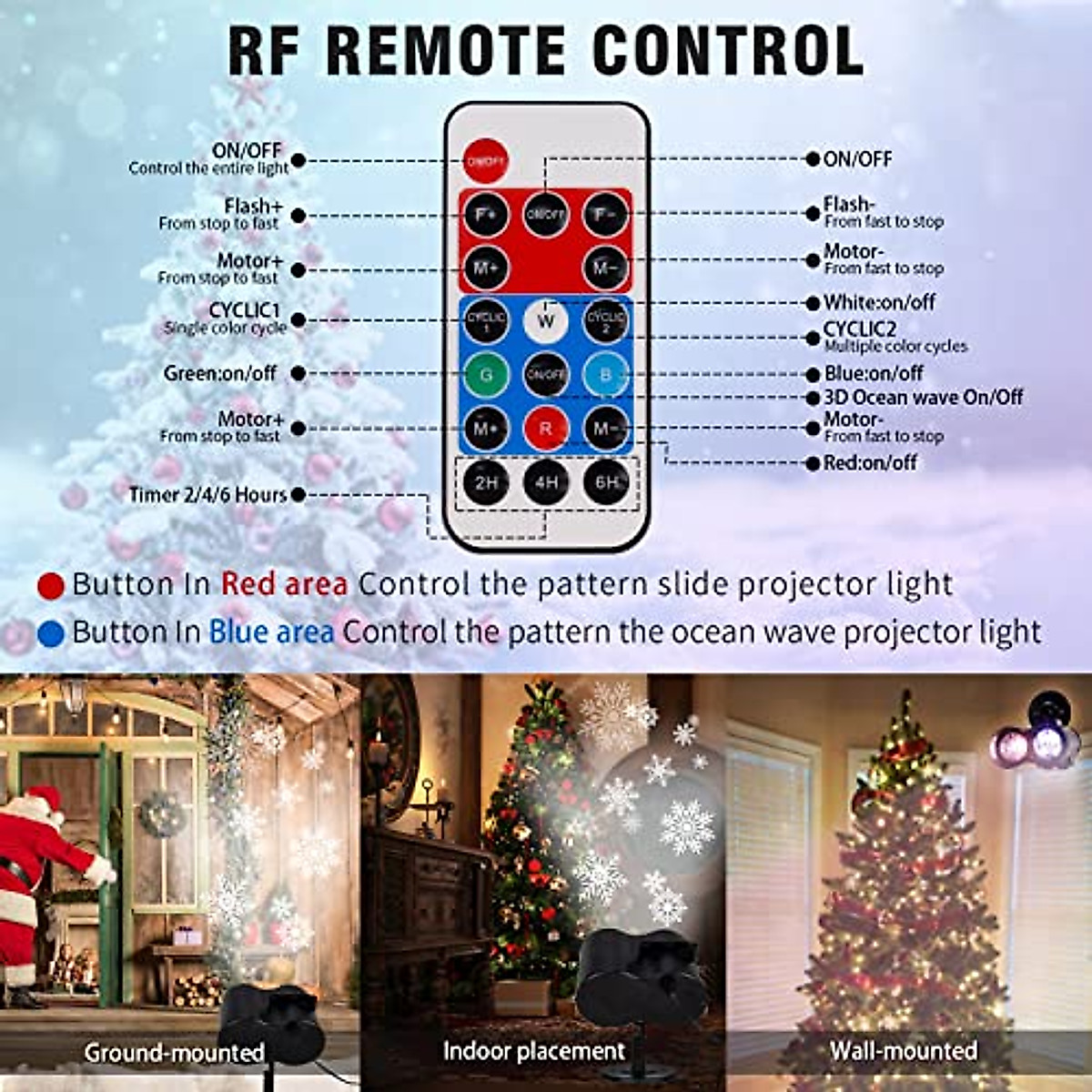 Halloween Christmas Projector Lights Outdoor 2-in-1 Waterproof Ocean Wave Projector Lights 26 HD Effects 3D Pattern & Ocean Wave with RF Remote Control for Xmas Thanksgiving Holiday Party Garden Decor